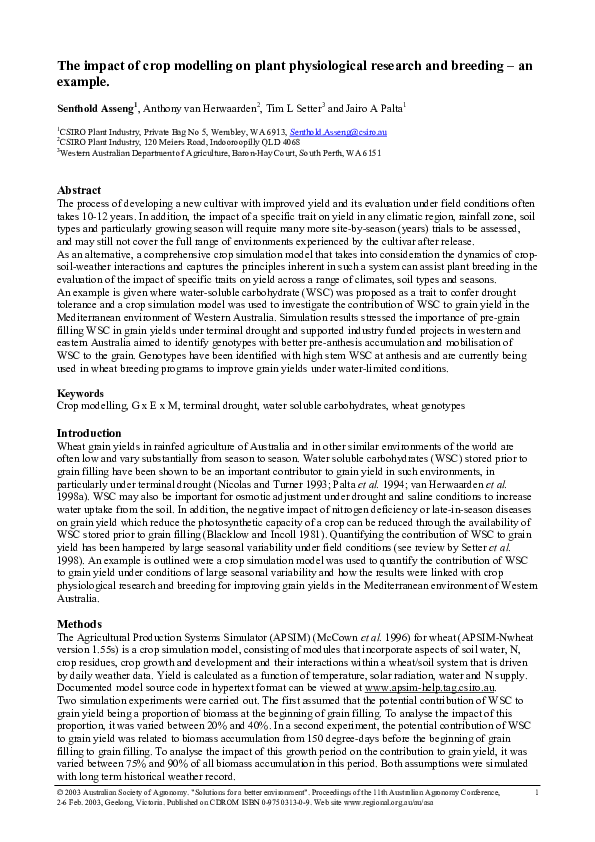 (PDF) The impact of crop modelling on plant physiological research and ...