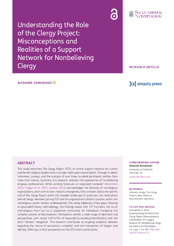 (PDF) Understanding the Role of the Clergy Project: Misconceptions and ...