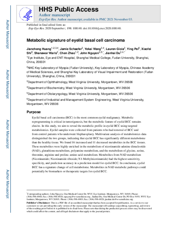 (PDF) Metabolic signature of eyelid basal cell carcinoma