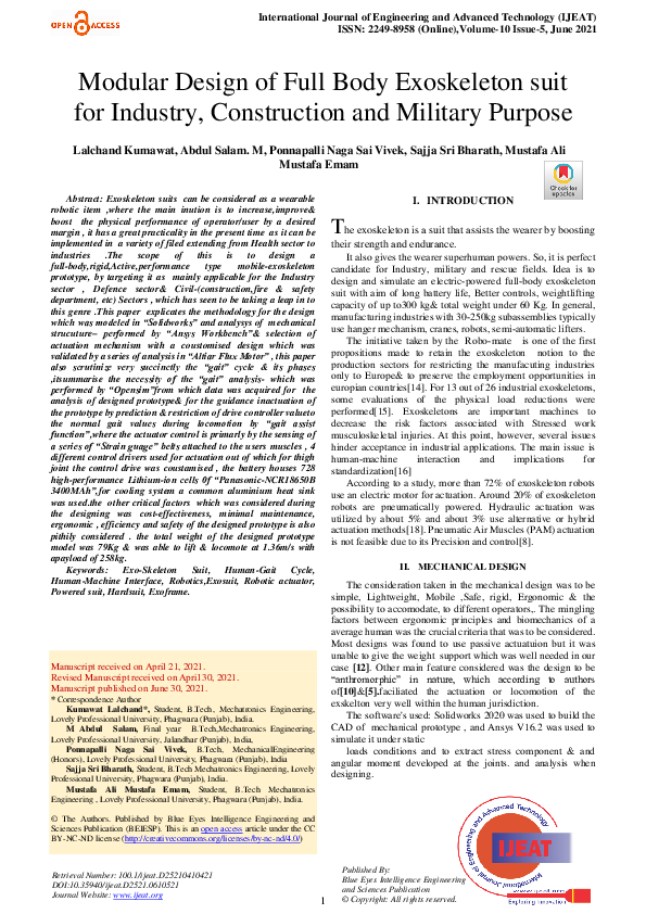 (PDF) Modular Design of Full Body Exoskeleton suit for Industry, Construction and Military Purpose