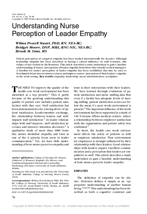 (PDF) Understanding Nurse Perception of Leader Empathy