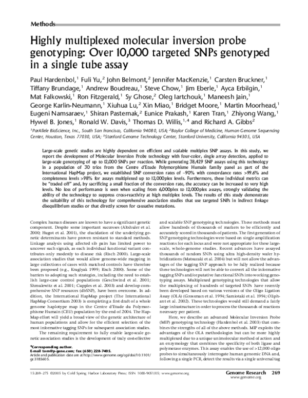(PDF) Highly multiplexed molecular inversion probe genotyping: Over ...