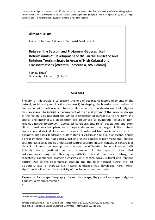 (PDF) Between the Sacrum and Profanum. Geographical Determinants of ...