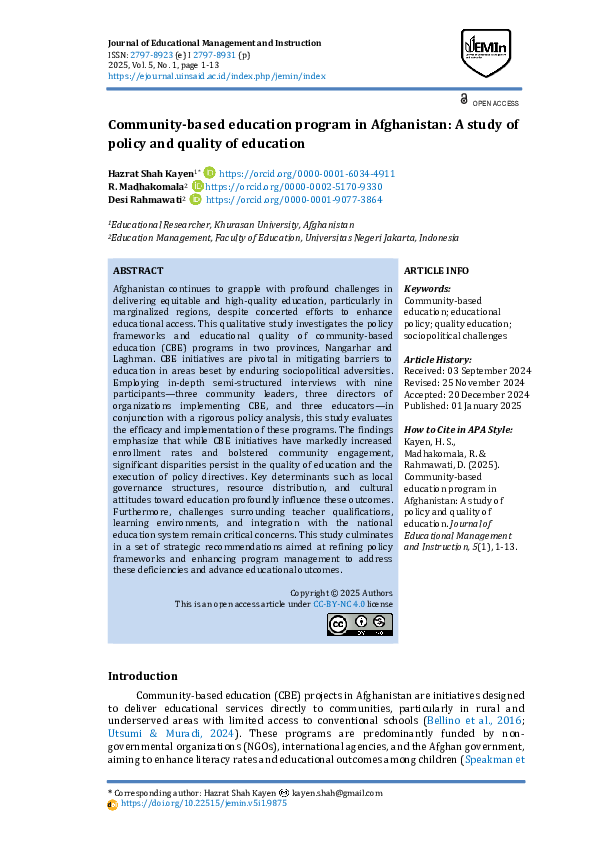 (PDF) Community-based education program in Afghanistan: A study of ...