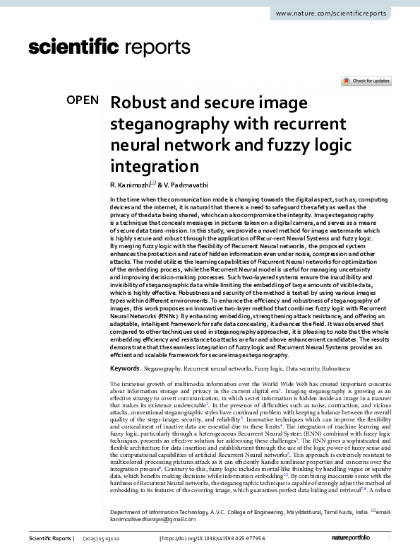 (PDF) Robust and secure image steganography with recurrent neural network and fuzzy logic ...