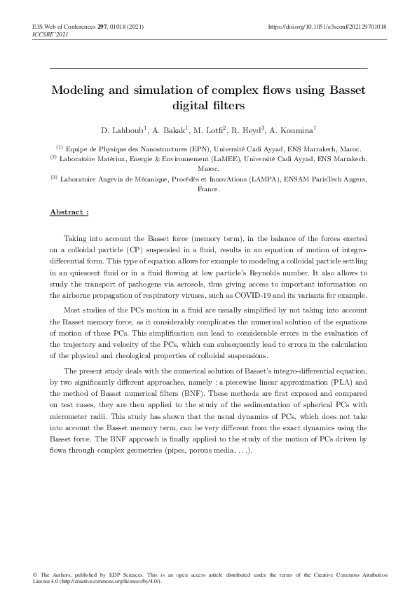 (PDF) Modeling and simulation of complex flows using Basset digital filters