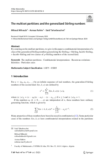 (PDF) The multiset partitions and the generalized Stirling numbers