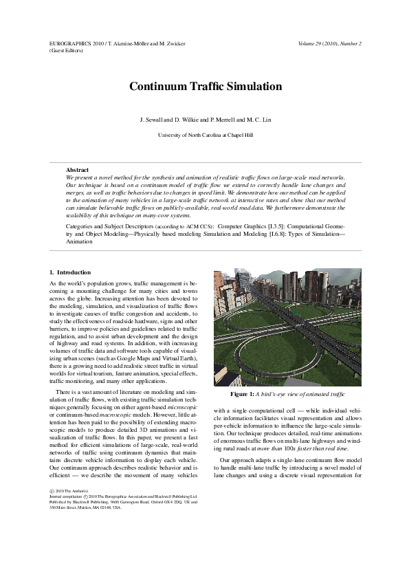 (PDF) Continuum Traffic Simulation