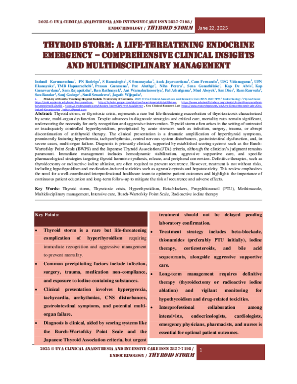 (PDF) Thyroid Storm: A Life-Threatening Endocrine Emergency Clinical Insights and Management