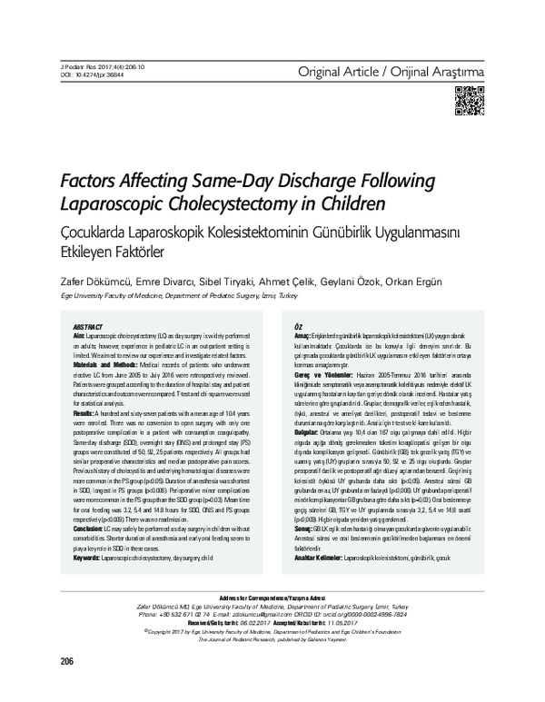 (PDF) Factors Affecting Same-Day Discharge Following Laparoscopic Cholecystectomy in Children