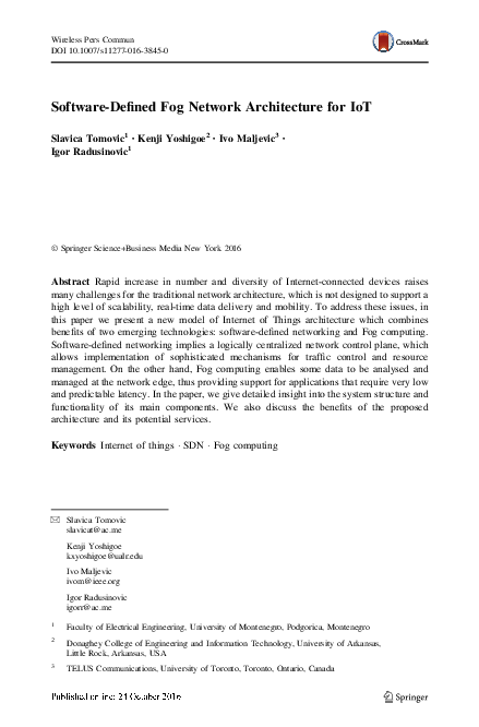 (PDF) Software-Defined Fog Network Architecture for IoT