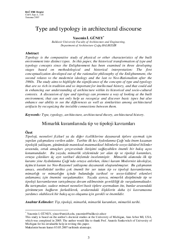 (PDF) Mimarlık kuramlarında tip ve tipoloji kavramları