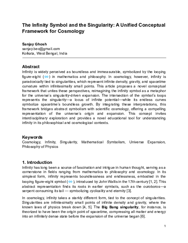(PDF) The Infinity Symbol and the Singularity: A Unified Conceptual Framework for Cosmology
