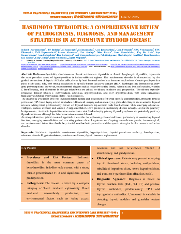 (PDF) Hashimoto Thyroiditis: Review of Pathogenesis, Diagnosis, and ...