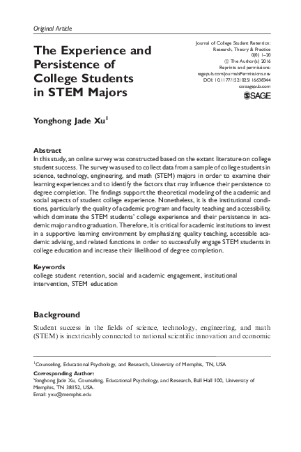 (PDF) The Experience and Persistence of College Students in STEM Majors