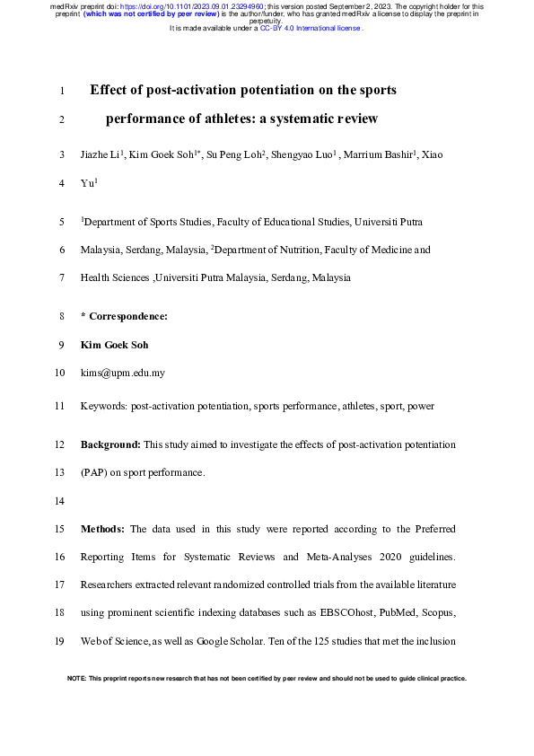 (PDF) Effect of post-activation potentiation on the sports performance ...