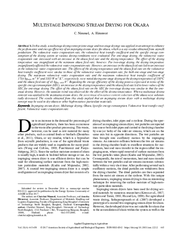 (PDF) Multistage Impinging Stream Drying for Okara