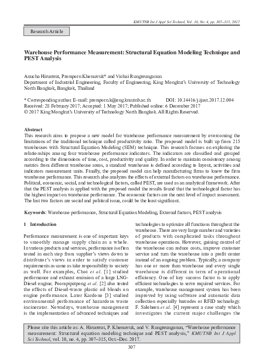 (PDF) Warehouse Performance Measurement: Structural Equation Modeling ...