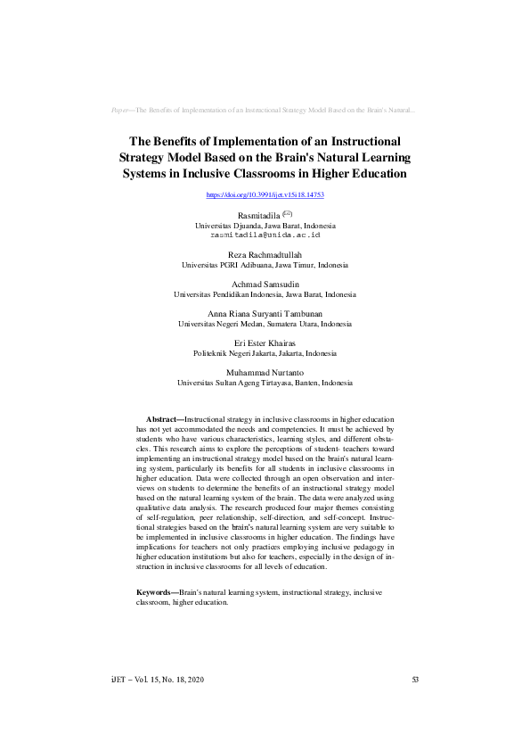 (PDF) The Benefits of Implementation of an Instructional Strategy Model ...