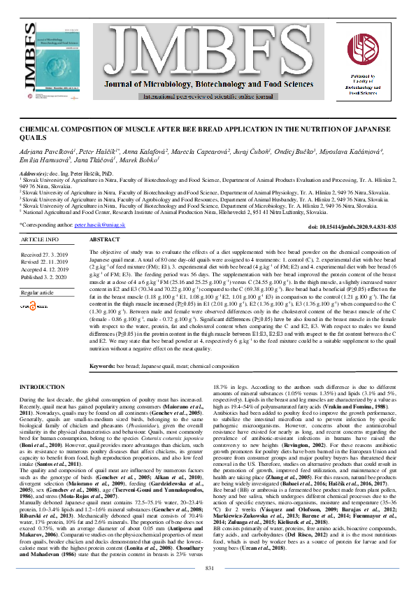 (PDF) Chemical Composition of Muscle After Bee Bread Application in the ...