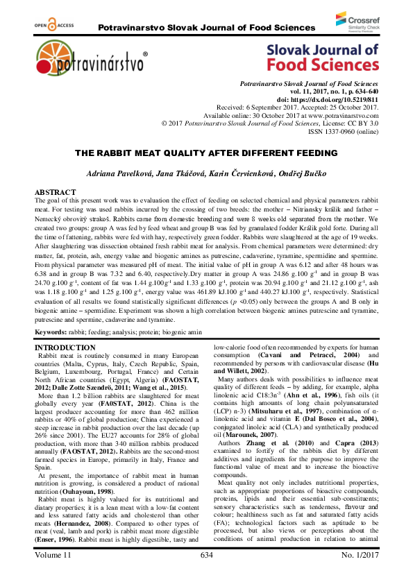 (PDF) The rabbit meat quality after different feeding