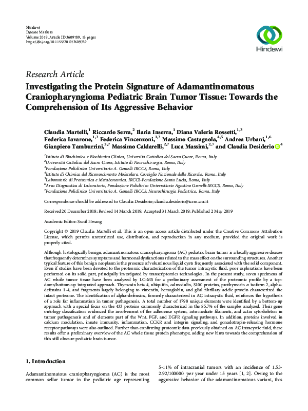 (PDF) Investigating the Protein Signature of Adamantinomatous ...