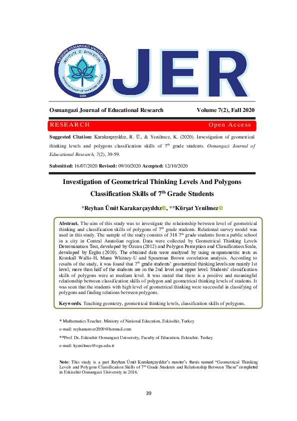(PDF) Investigation of Geometrical Thinking Levels And Polygons ...