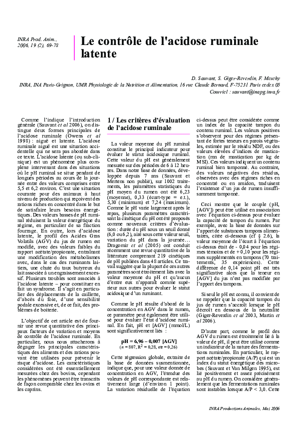 (PDF) Le contrôle de l’acidose ruminale latente