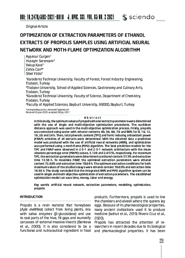 (PDF) Optimization of Extraction Parameters of Ethanol Extracts of Propolis Samples Using ...