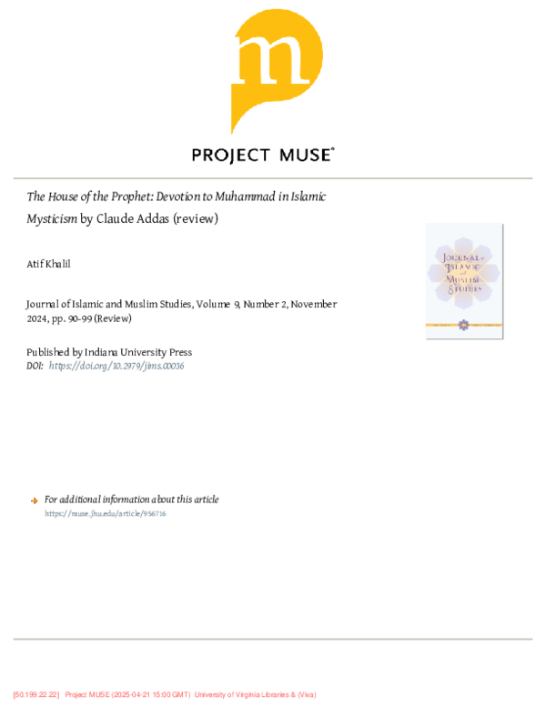 (PDF) Review of Claude Addas, House of the Prophet: Devotion to ...