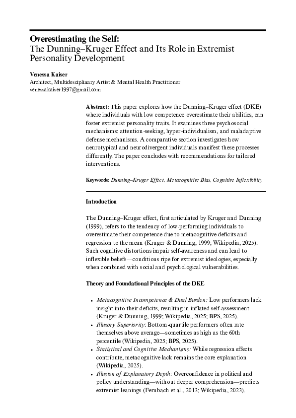 (PDF) Overestimating the Self: The Dunning-Kruger Effect and Its Role ...