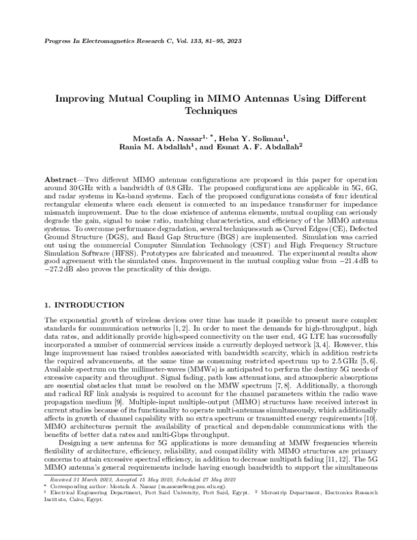 (PDF) Improving Mutual Coupling in MIMO Antennas Using Different Techniques