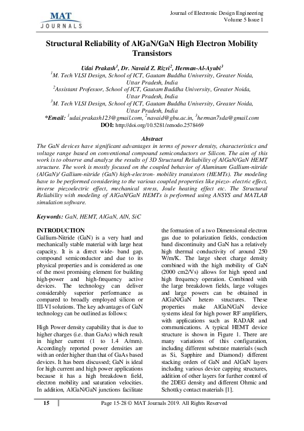 (PDF) Structural Reliability of AlGaN/GaN High Electron Mobility Transistors