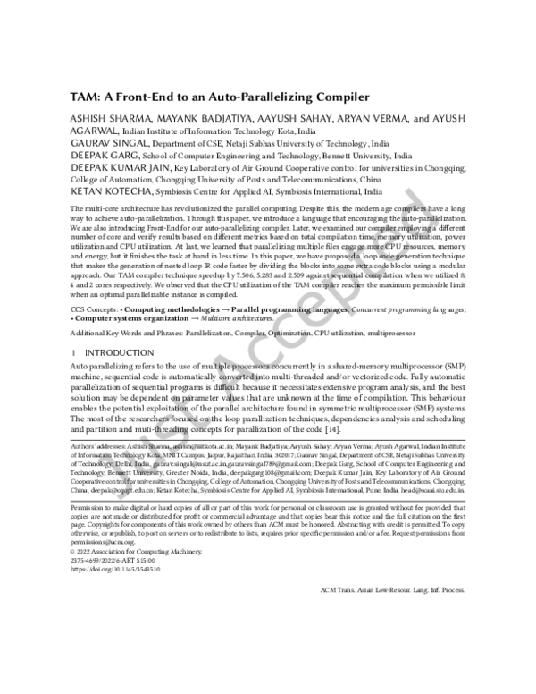 (PDF) TAM: A Front-End to an Auto-Parallelizing Compiler