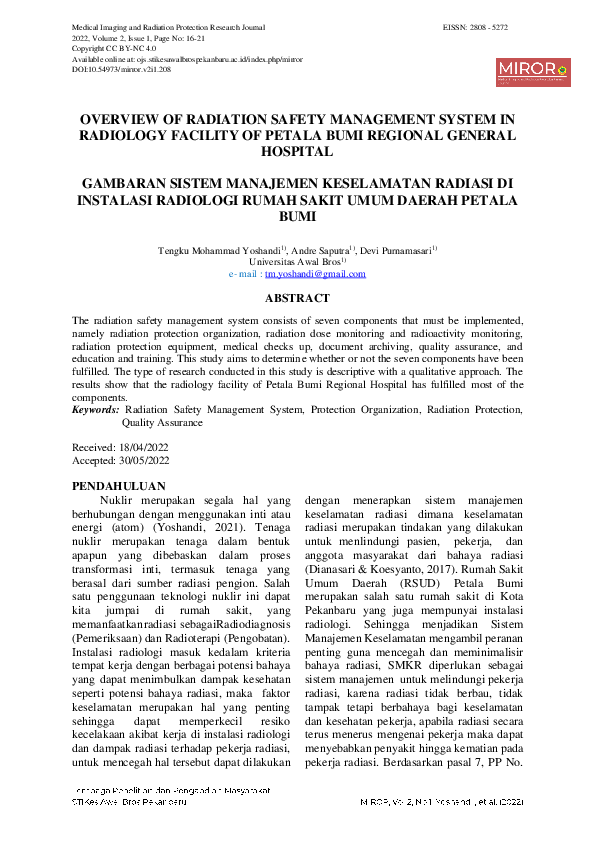(PDF) Overview of Radiation Safety Management System in Radiology ...