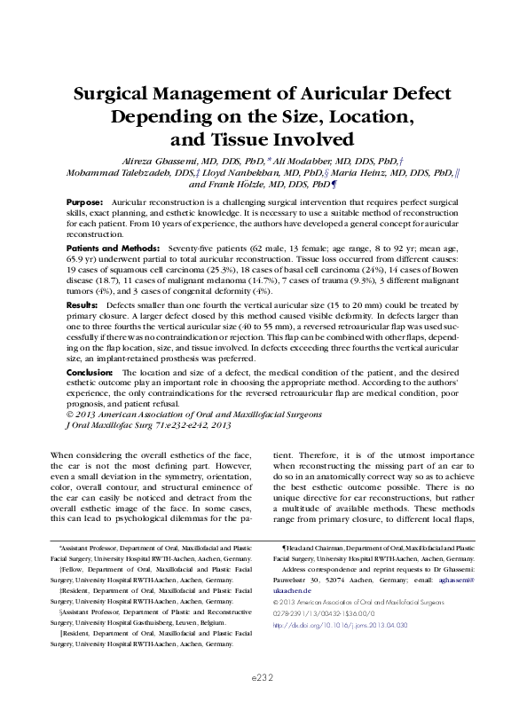 (PDF) Surgical Management of Auricular Defect Depending on the Size ...