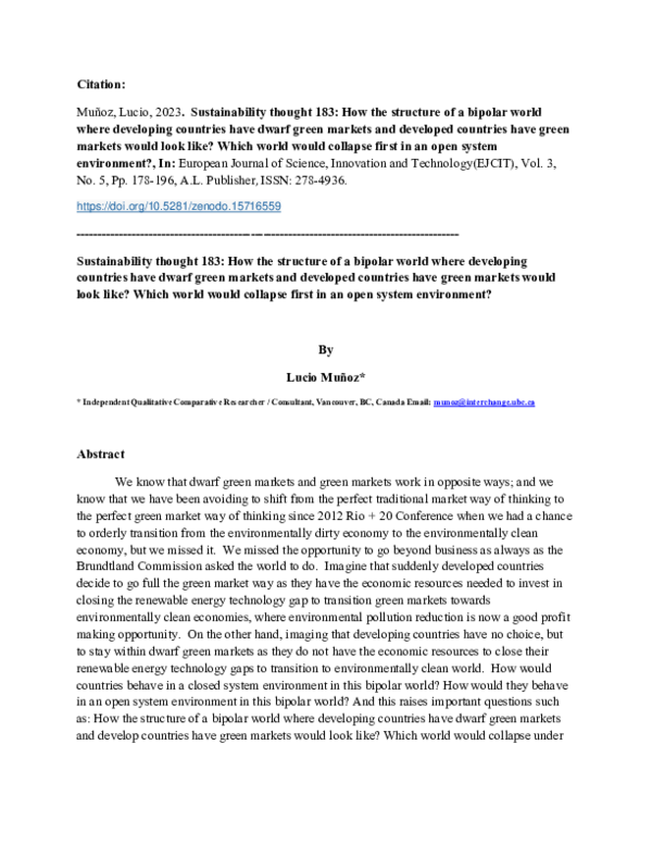 (PDF) Sustainability thought 183: How the structure of a bipolar world ...