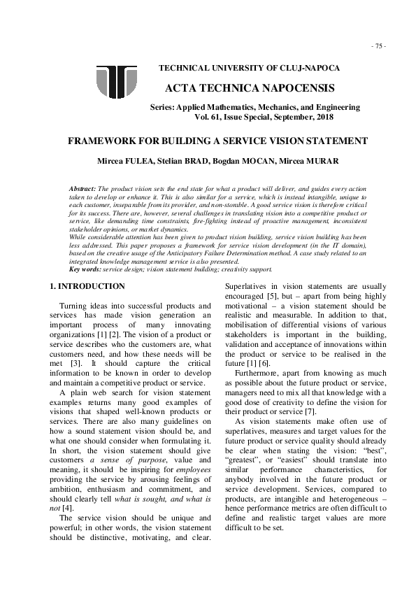 (PDF) Framework for Building a Service Vision Statement