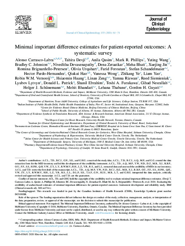 (PDF) Minimal important difference estimates for patient-reported ...