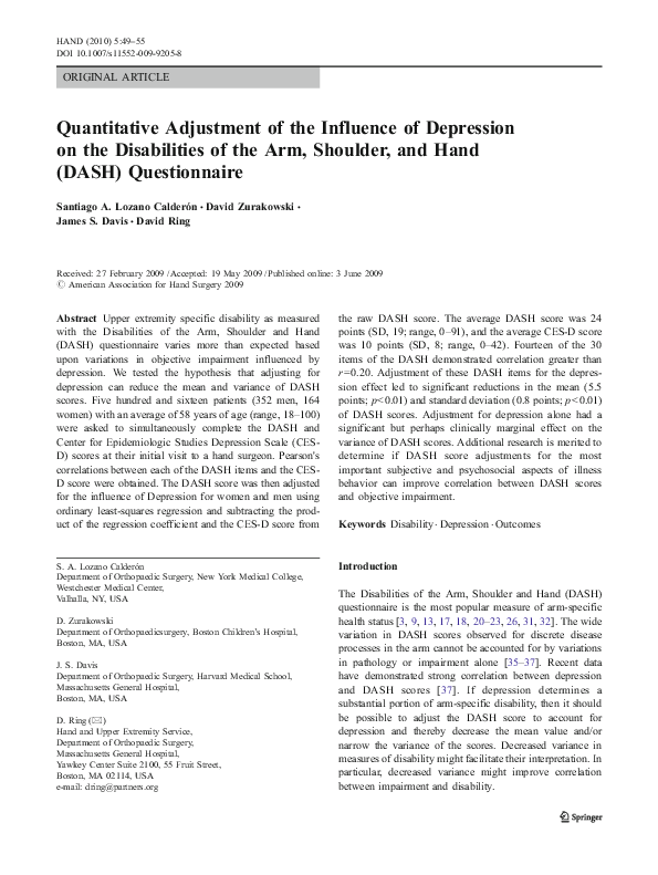 (PDF) Quantitative Adjustment of the Influence of Depression on the ...