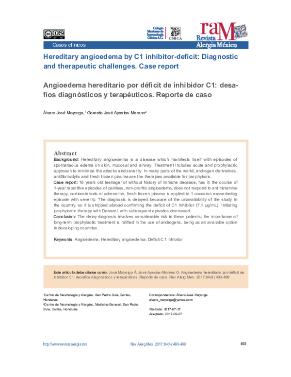 (PDF) Angioedema hereditario por déficit de inhibidor C1: desafíos ...