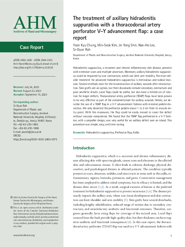 (PDF) The treatment of axillary hidradenitis suppurativa with a thoracodorsal artery perforator ...