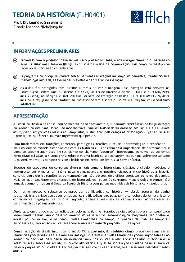 (PDF) PLANO DE ENSINO - TEORIA DA HISTÓRIA (USP).