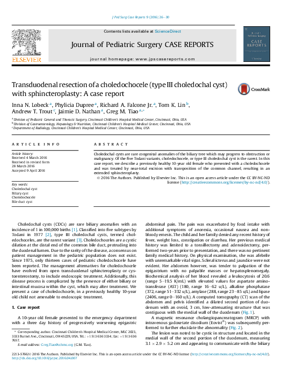 (PDF) Transduodenal resection of a choledochocele (Type III Choledochal ...