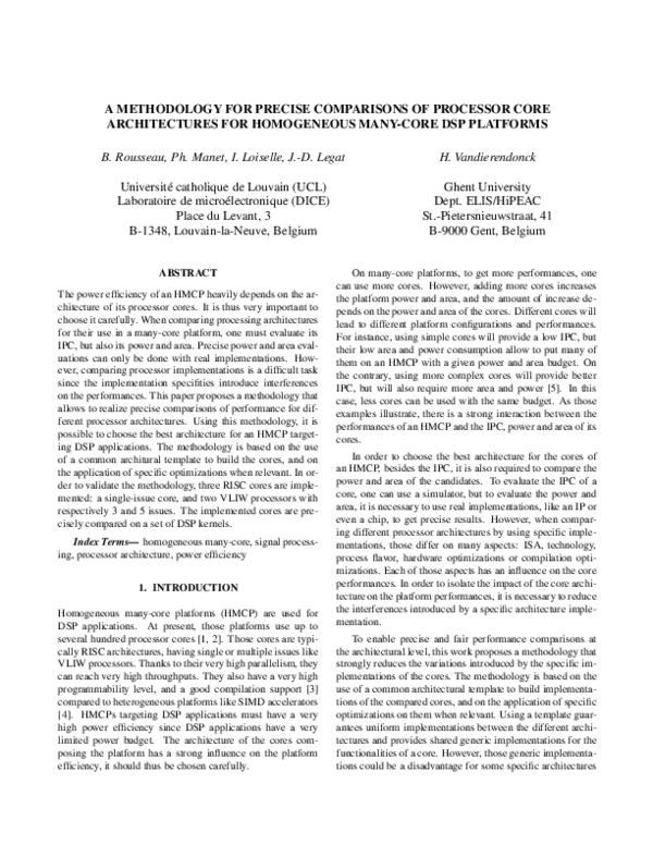 (PDF) A methodology for precise comparisons of processor core architectures for homogeneous many ...