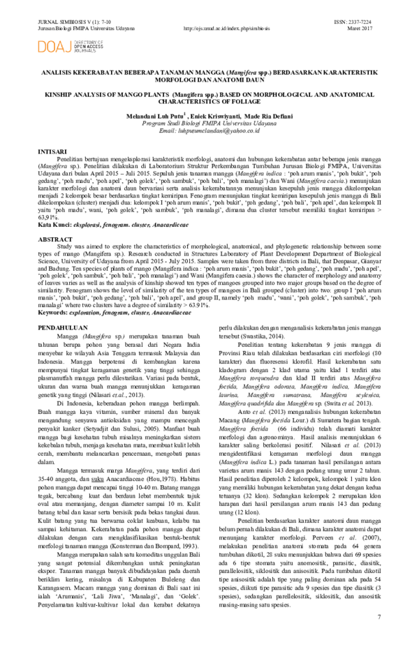 (PDF) ANALISIS KEKERABATAN BEBERAPA TANAMAN MANGGA (Mangifera spp ...