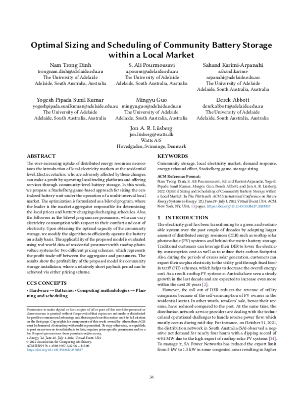 (PDF) Optimal sizing and scheduling of community battery storage within ...