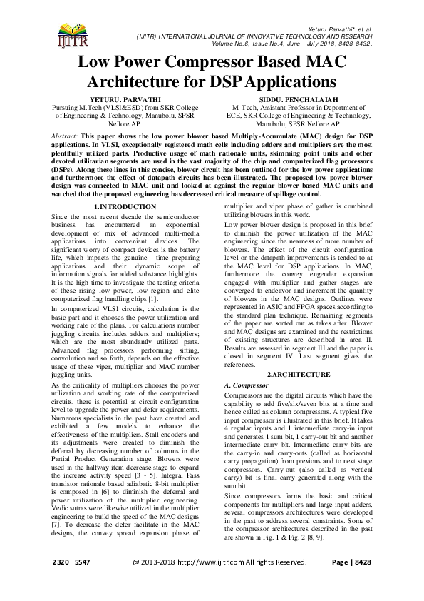 (PDF) Low power compressor based MAC architecture for DSP applications