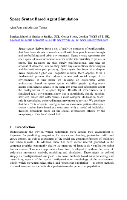 (PDF) Space Syntax Based Agent Simulation