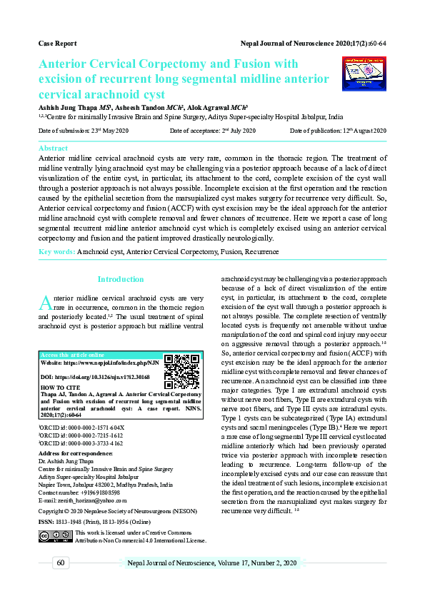 (PDF) Anterior Cervical Corpectomy and Fusion with excision of ...